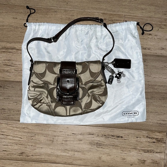 Coach | Bags | Vintage Coach Logo Brown Fabric And Leather Shoulder ...